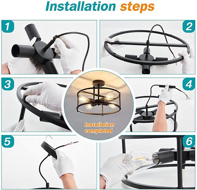 FGSADI Industrial Semi Flush Mount Ceiling Light ,4 Light Rustic Metal ...