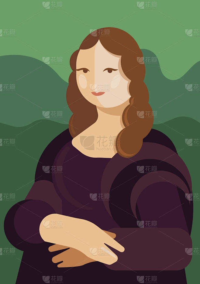 蒙娜丽莎的画像 莱昂纳多 · 达 · 芬奇受到启发。 抽象艺术，平面矢量绘画.