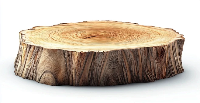 A realistic wooden tree stump slice, isolated on a white background ...