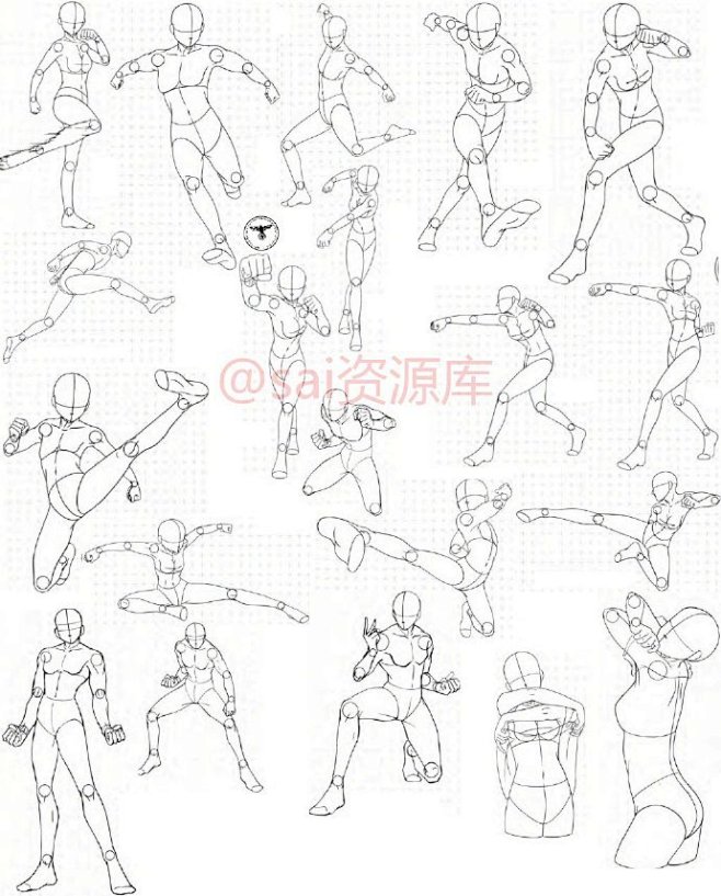 动漫人物动态姿势素材！FVSJ分享的一组动作参考，对动态的捕捉是绘画创作很重要的一步哦，拿起笔来练习吧~转需~（作者：FVSJ
