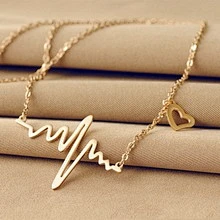Wave Heart Necklace Romantic Love Electrocardiogram Pulse Charm Pendant ...