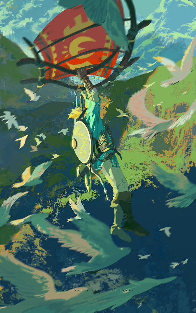 画师：Emmm_ twi:emmmerald_ 塞尔达传说 飞 鸟 空中