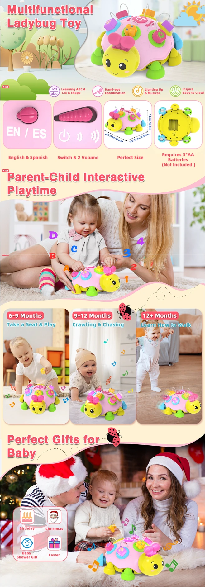 Amazon.com: Baby Crawling Toys 6-12 Months,Musical Ladybug Crawling Toy ...