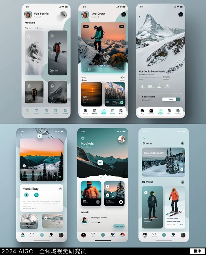 AIGC实战应用！9 组滑雪主题 APP UI 界面风格探索！-花瓣网