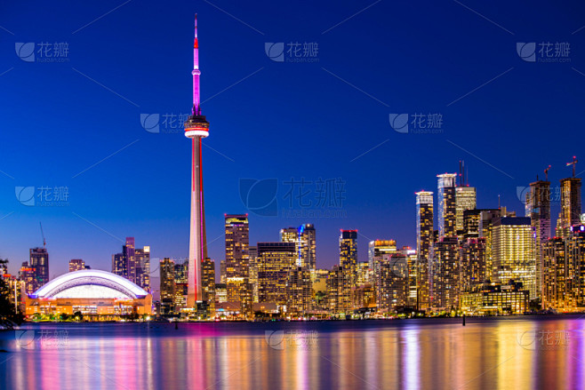 多伦多,夜晚,加拿大,多伦多电视塔,安大略湖,当地著名景点,办公室,体育场,水,天空
