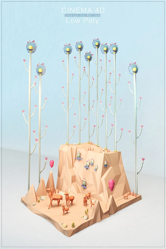 作品：C4D低多边形场景-花瓣网