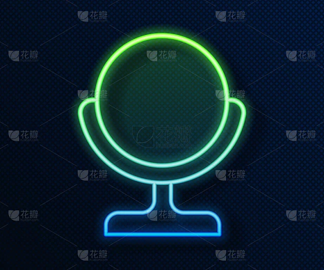 Glowing neon line Round makeup mirror icon isolate素材-花瓣网