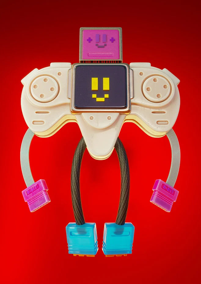 8-bit characters controllers Retro robots Videogames-花瓣网