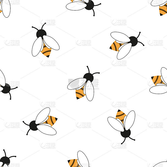 Seamless pattern. Flying bees or wasps. Endless pa