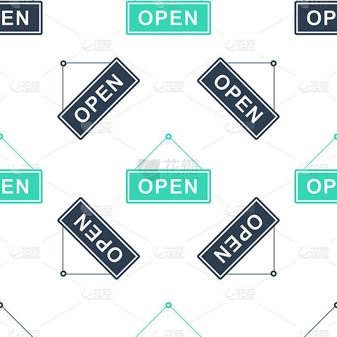 Green Hanging sign with text Open door icon isolat