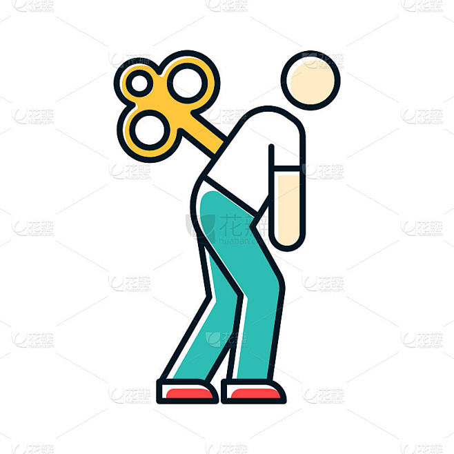 疲劳彩色图标。累的人。工作过度的人。普通感冒症状。慢性抑郁。不开心,沮丧。流感病毒感染流行性感冒病。