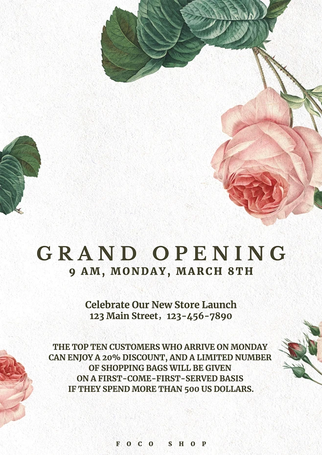 Minimalist Grand Opening Discount Promotion Poster素材-花瓣网