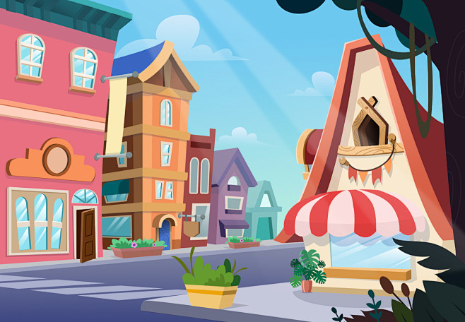 卡通场景 卡通街景 幻鱼果冻 北京 | 插画师 插画，平面设计