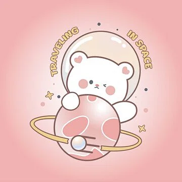 宇航员小熊和粉红星球卡通矢量-花瓣网