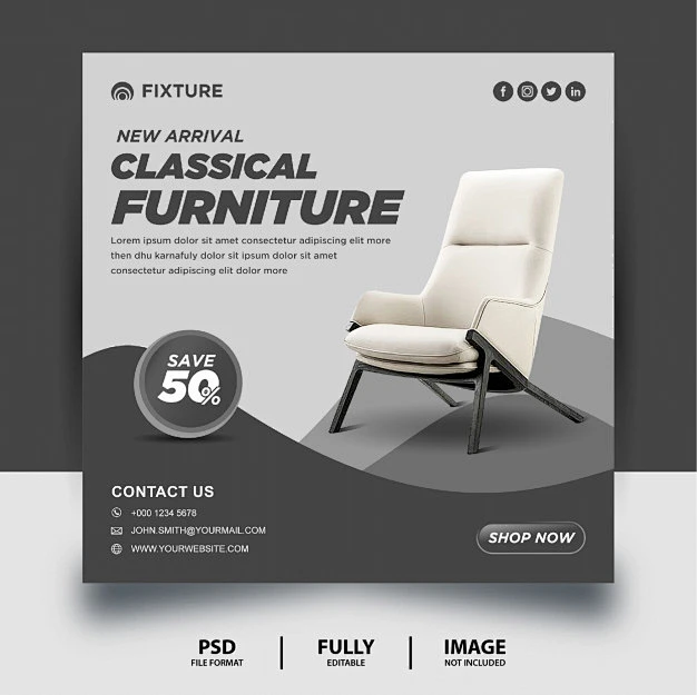 Classical furniture arrival social media post banner Premium Psd-花瓣网