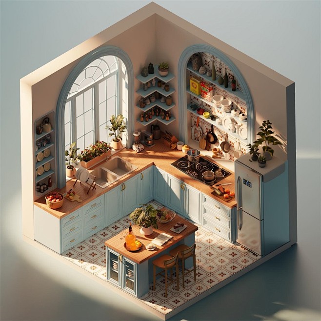 视觉新世界！9 款2.5D小屋建模插画-花瓣网