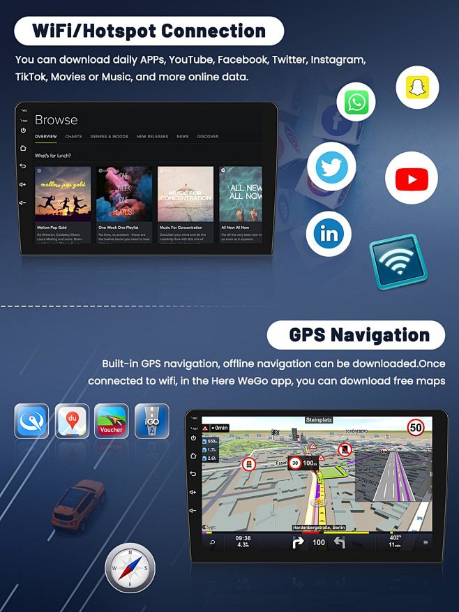 Amazon.com: 2G+32G Android 13 Car Stereo Double Din Wireless Apple CarPlay Android Auto, 9 Inch ...