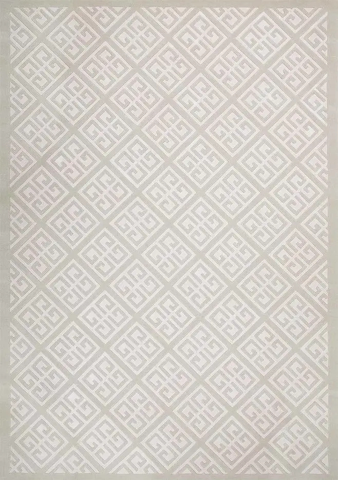 Detailed look at Keylock, a geometric patterned rug in beige and white-花瓣网