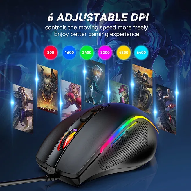 TECKNET Wired Gaming Mouse, RGB Mouse [Breathing RGB LED], Gaming Mouse ...