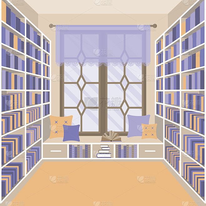 矢量插图与家庭图书馆