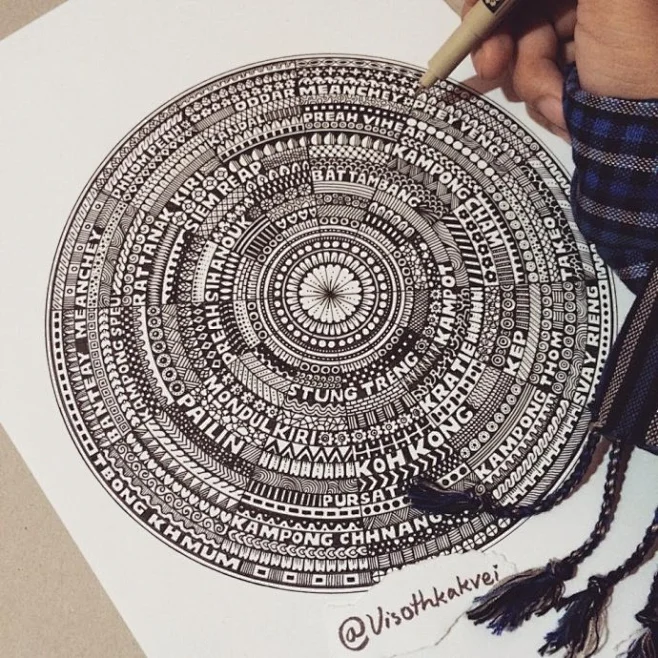 插画师 Visothkakvei 一组小巧精细的手绘插画-花瓣网