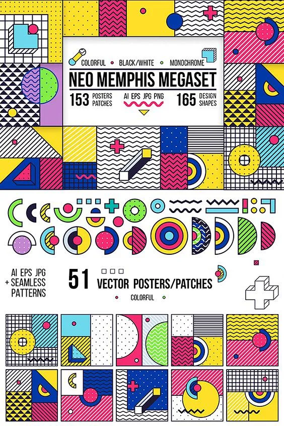 Trendy colorful collection in MEMPHIS styles (80-90ss) .memphis design ...