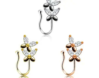 Double Butterfly Nose Clip - Nose Cuff, Nose Ring, Nose Clip, Non ...