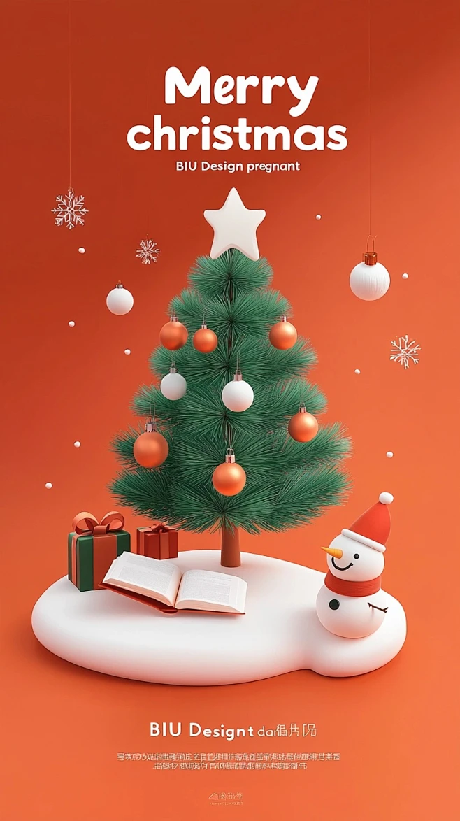 Cute Christmas poster design, simple background with three-dimensional ...