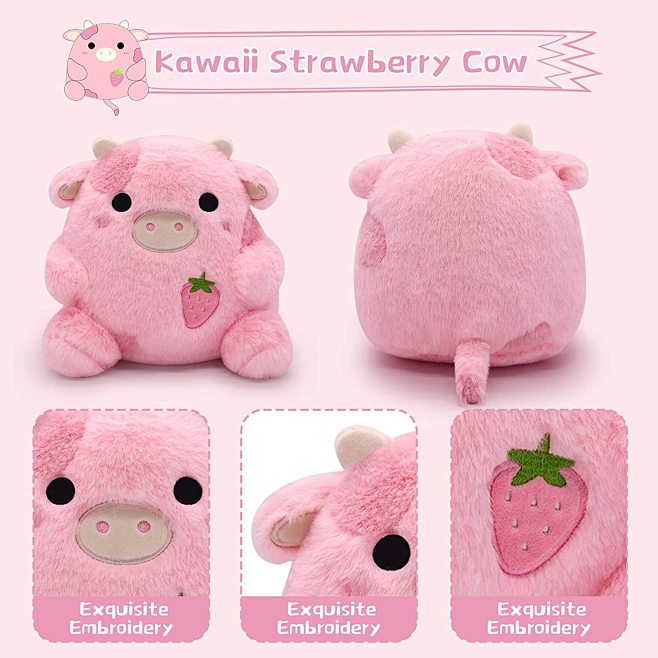 Strawberry Cow Stuffed Animals Cute Cow Plush, Soft Strawberry Cow ...