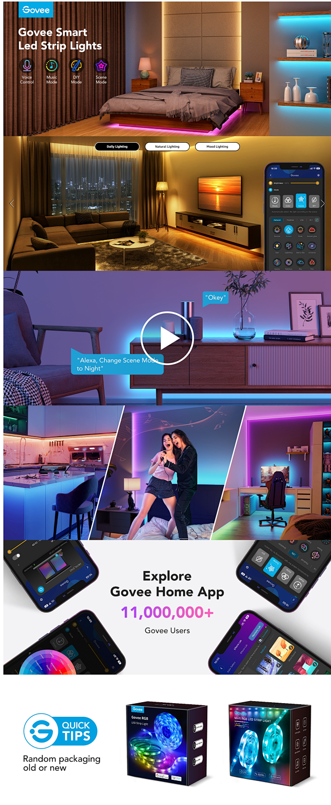 Amazon.com: Govee Smart LED Strip Lights for Bedroom, 32.8ft WiFi LED ...