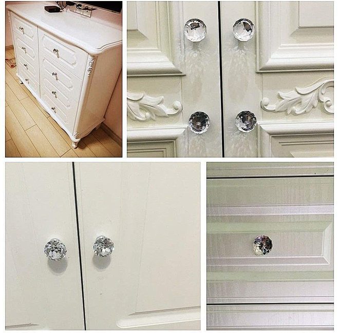 10 Pcs White Clear Crystal Glass Cabinet Knobs 30mm Diamond Shape ...