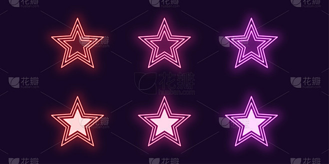 Neon icon set of glowing Star. Vector shiny sign