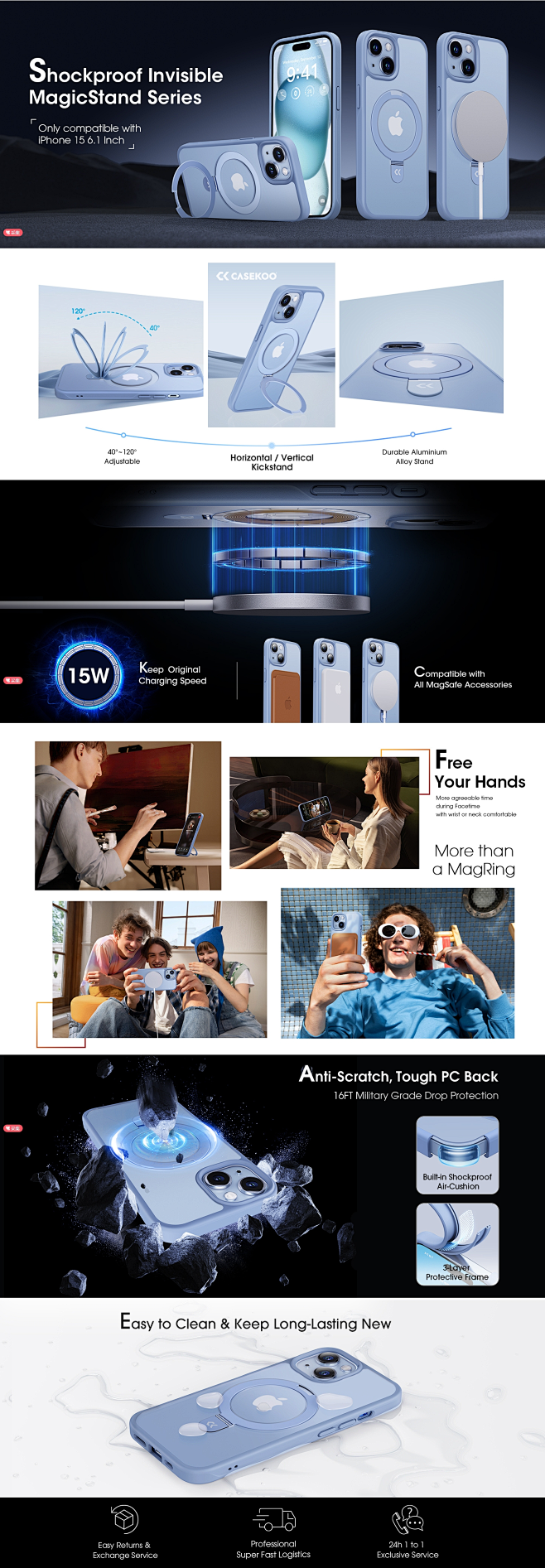 Amazon.com: CASEKOO Genuine Official Magnetic Ring Stand for iPhone 15 ...