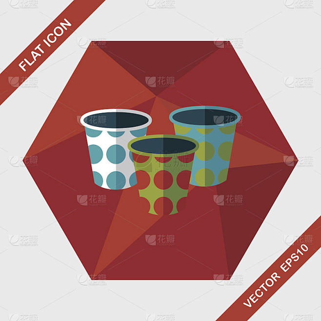 纸杯平面图标与长影子，eps10