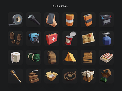 Low Poly Icon Pack: Survival kit icons icon ui lowpolyart lowpoly3d ...