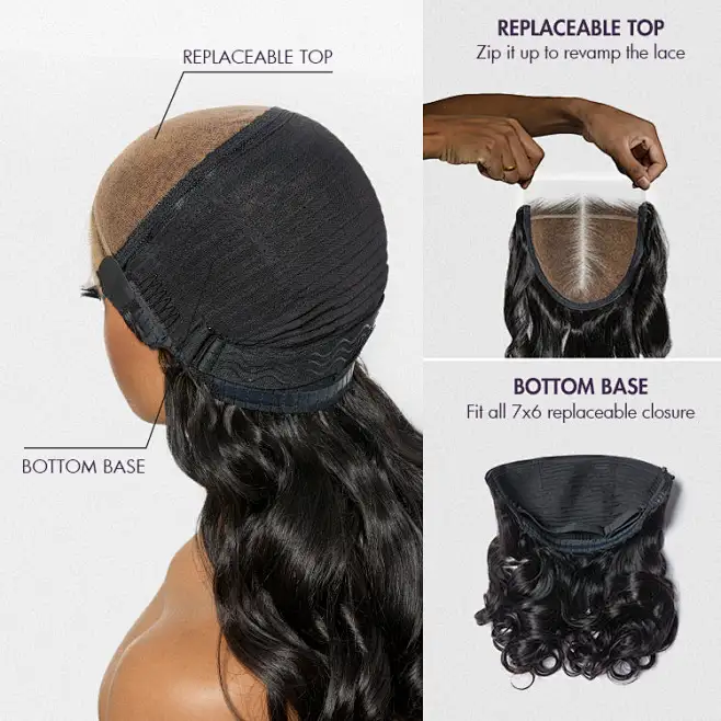 ZIP & GO WIGS | Natural Black Loose Body Wave Glueless 7x6 Closure HD ...