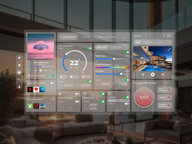 VR Smart Home for Vision OS 苹果 苹果 Vision Pro AR 增强现实仪表板 glassmorph ...