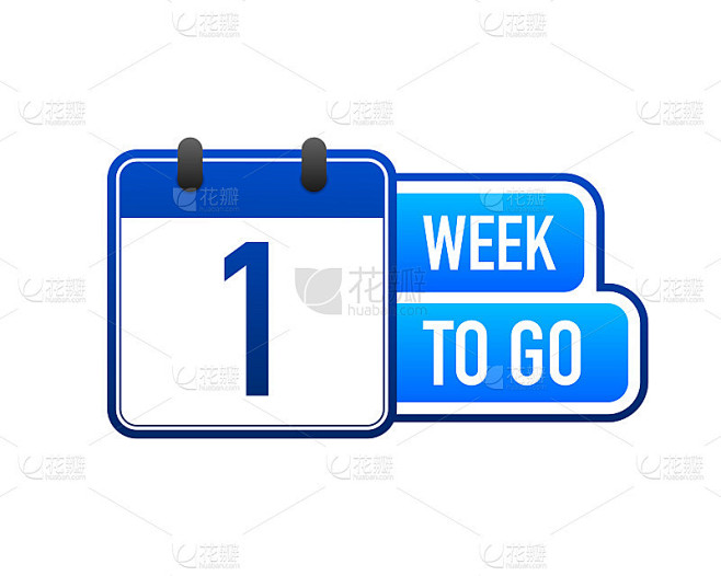 One Week To Go Timer Label, blue emblem banner. Ve