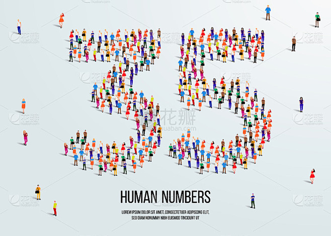 large group of people form to create number 35 or