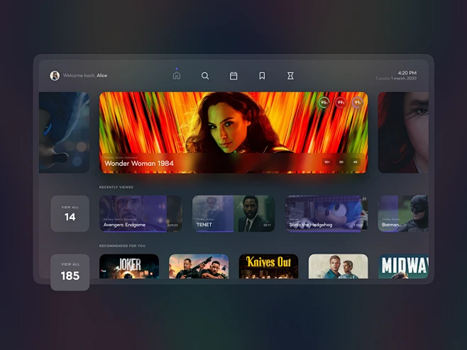 TV app ux ui mercury smarthome dark figma design board new interface watching watch tvos app ...