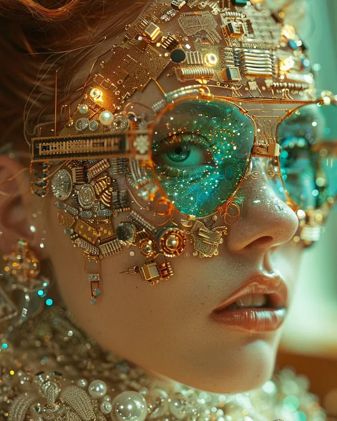 Alphonse Mucha / Cyberpunk - ’The Extras’ Code cascades in waterfalls ...