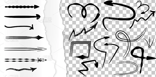 Vector hand drawn doodle arrows brush torn paper素材-花瓣网