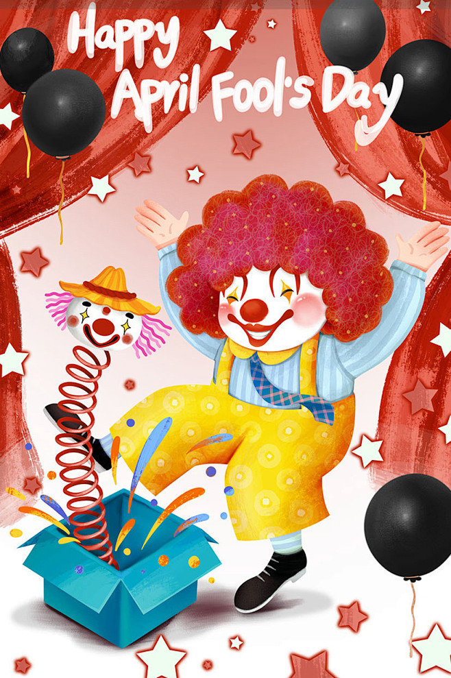 四月愚人节快乐小丑先生小清新插画
