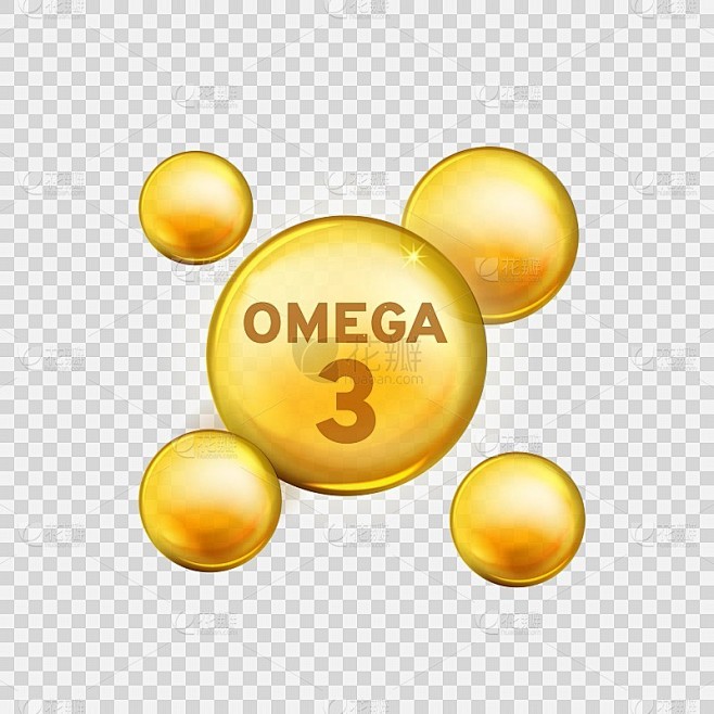 ω- 3。维生素滴、鱼油胶囊、黄金精华有机营养。护肤广告真实感矢量产品设计