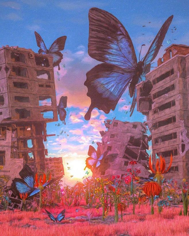 场景插画/场景/场景氛围图 beeple_crap场景插画，梦幻镭射感max 花瓣关注原画人，推荐更多精选素材，绘画更有灵感