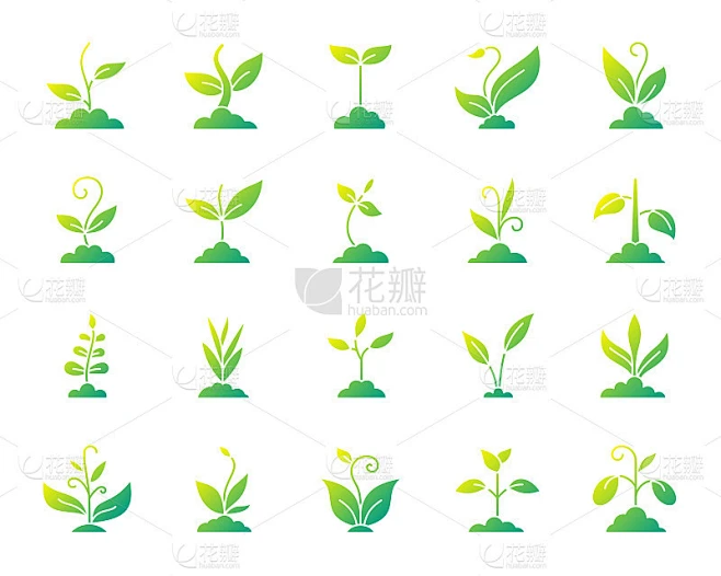 Grass simple gradient icons vector set素材-花瓣网
