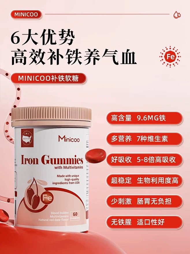 美国进口minicoo米尼可小红宝补铁软糖缺铁补铁女性孕妇成人儿童-tmall.com天猫-花瓣网