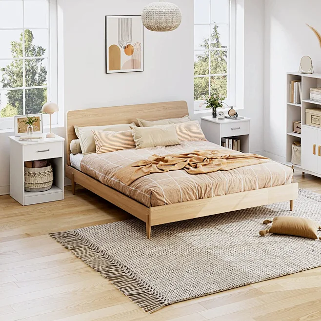 Amazon.com: FOTOSOK Nightstand, 2-Tier Side Table with Drawer and ...