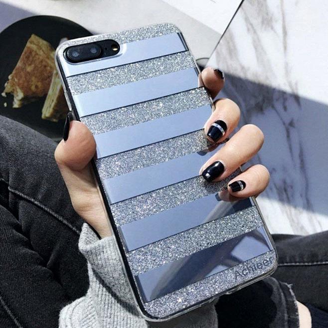 Amazon.com: Glitter Powder Phone Case Mirror Reflex Striped Stars ...