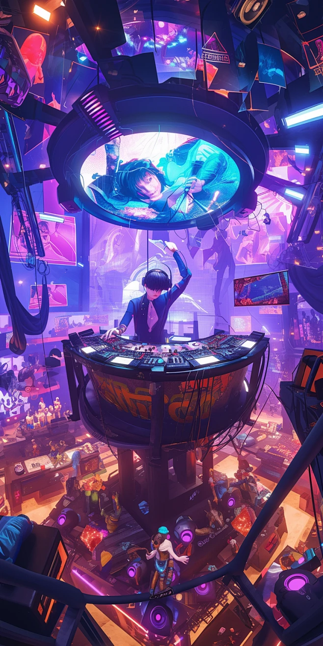seven77e6828_Cyberpunk_Bar_cute_circus_clown_DJ_close-up_emoji ...